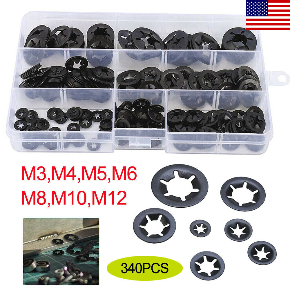340Pcs Star Nut Star lock Push-on Locking Washers Clips Fastener ...