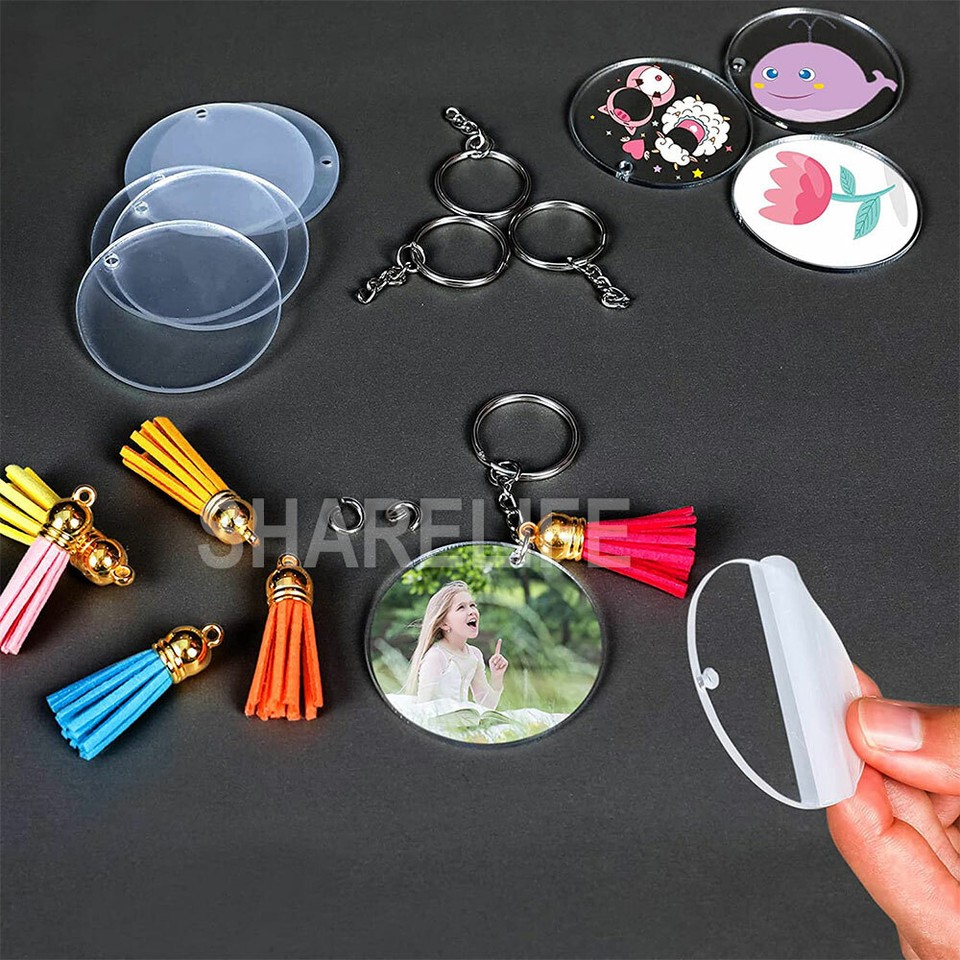 90-270X Keyring Clear Acrylic Circle Discs Keychain Blanks Tassel ...