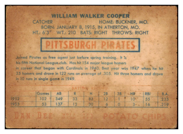 1954 DAN DEE WALKER COOPER PIRATES VG SET BREAK 515795 (KYCARDS) | eBay