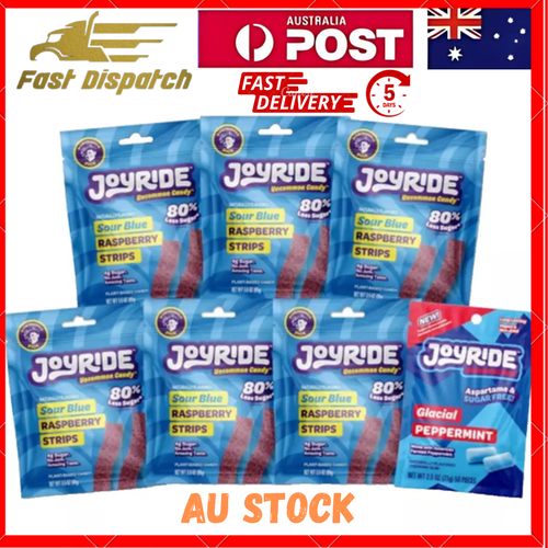 AUS Joyride Candy Sour Blue Raspberry Strips 6 Pack + Bonus Gum Pack ...