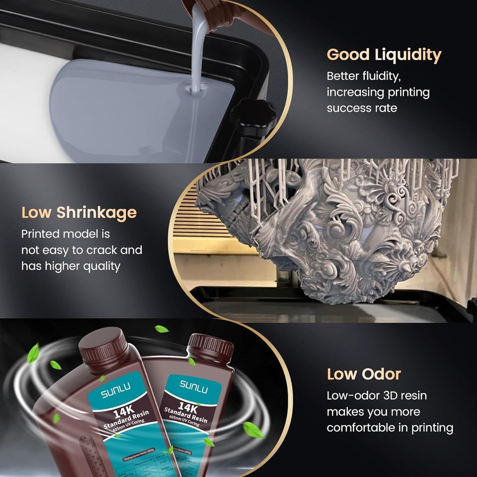 (BUY 3 GET 1 FREE,Add 4)SUNLU 1KG Standard PLUS/ABS-Like/Water Washable ...