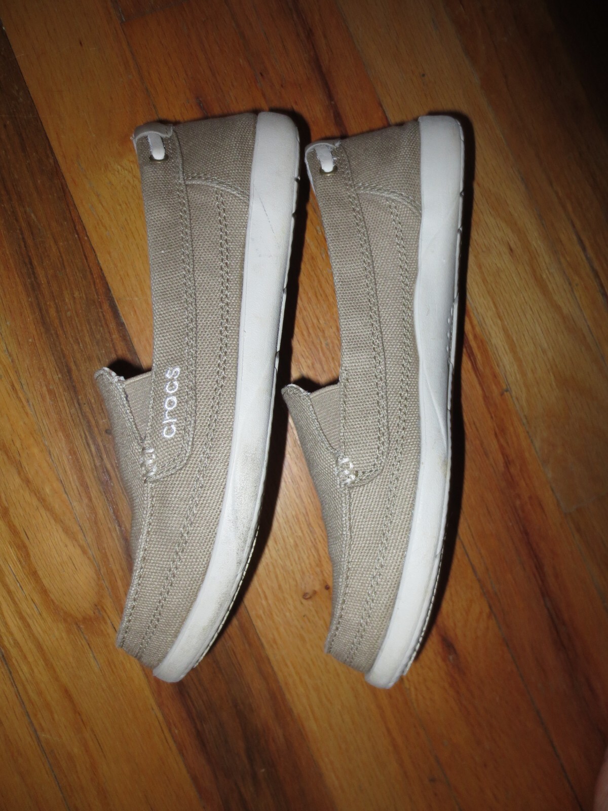 Women's Crocs Tan Walu Canvas Slip On Boat Shoes Size… - Gem