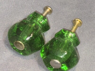 (2) Vintage Green Glass Door/Drawer Knobs/Pulls w Bolts & Nuts L2 | eBay