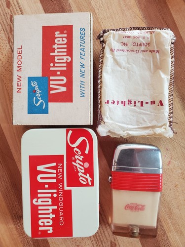 Coca COLA VINTAGE LIGHTER SCRIPTO VU SPARKS RARE BOX PAPERS BOX CASE ...