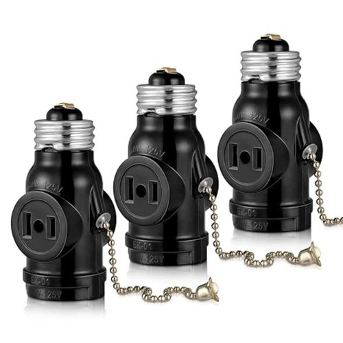 2 Outlet Light Socket Adapter, E26 Bulb Socket to Outlet Splitter, 3 ...