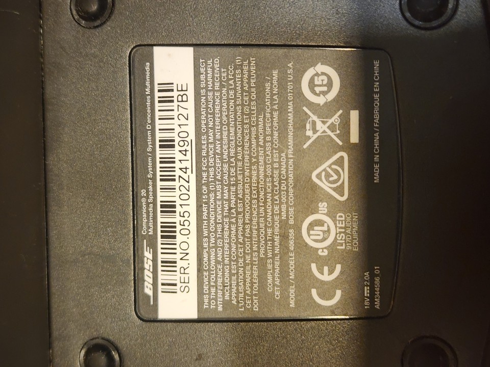 Bose Companion 20 Multimedia Speaker System 406358 Works Great Free ...