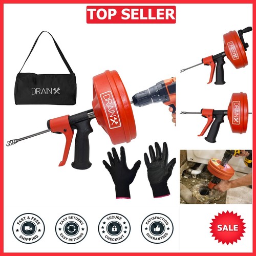 SPINFEED 25ft Drain Unclogging Tool - Hands-Free Extend & Retract ...