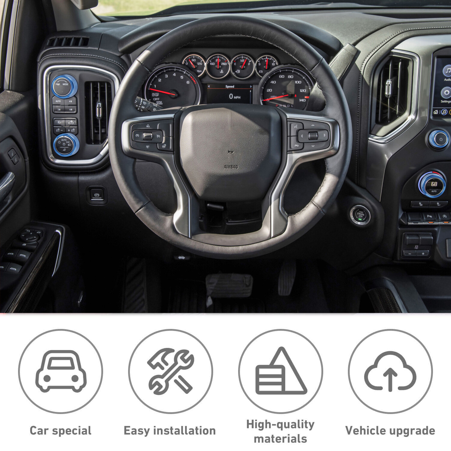 10pcs Blue Center Console Radio Switch Knob Cover Trim For Chevy ...