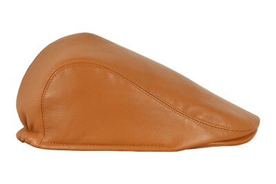 Tan FLAT CAP Real 100% Lambskin Leather Mens Newsboy Bunnet Golf Ascot ...