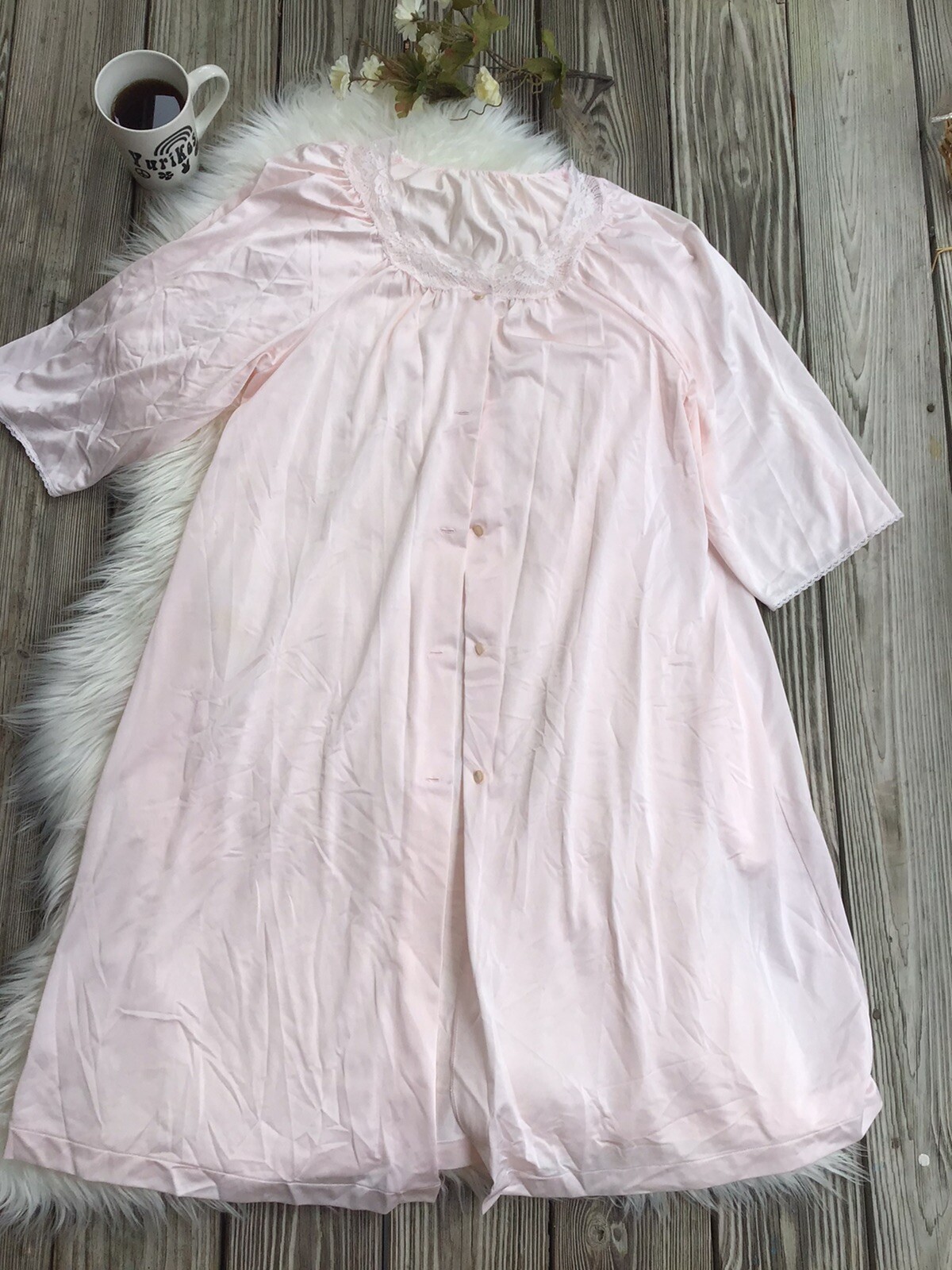 Shadowline Pink ALL NYLON SILKY button Up Robe POCKET… - Gem