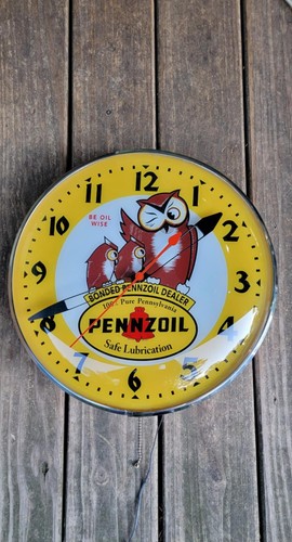 Pennzoil Oil Wise Glass Face Clock Vintage Pam Lighted Anniversary ...