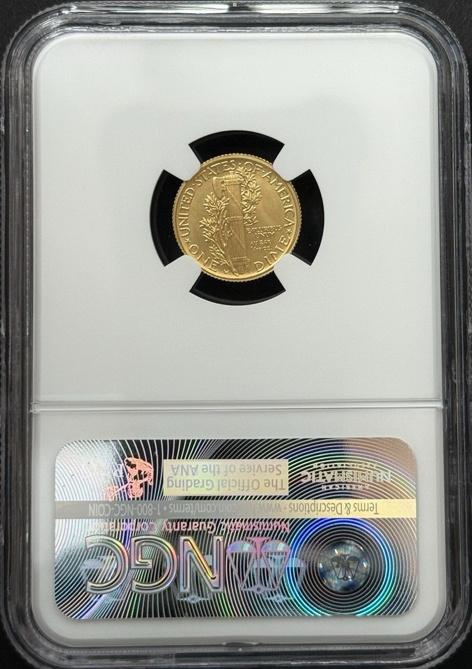 2016 W 10C 24K Gold 1/10oz Mercury Dime NGC SP 70 Chicago Cubs Label ...