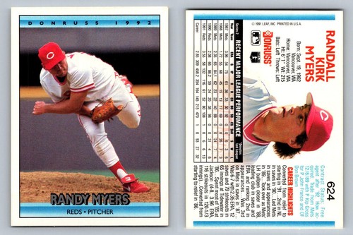 Randy Myers Pitcher Cincinnati Reds Donruss 1992 Card 624 Sports Card ...