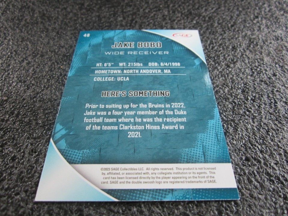 2023 SAGE LOW SERIES NFL SILVER PARALLEL ROOKIE JAKE BOBO UCLA/SEAHAWKS ...