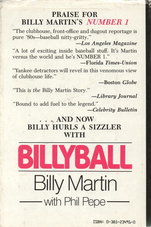BILLY BALL by BILLY MARTIN with PHIL PEPE Doubleday 1987 1st Hardcover ...