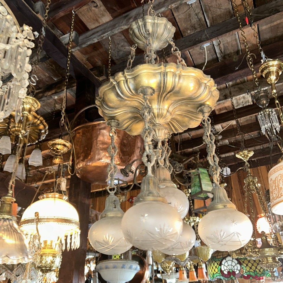 Vintage Original Sheffield Hanging Chandelier w 5 Great Cut Glass ...