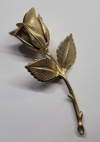 Vintage Giovanni Gold Tone Long Stem Rose Bud Brooch Pin 3" | eBay