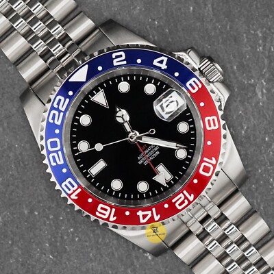 Custom Made Blue & Red GMT Diver Style Mod Watch w/ NH34 Movement | eBay