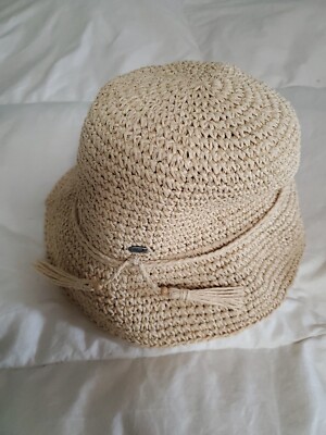 August Accessories Womens Natural Paper Brimmed Bucket Sun Hat | eBay