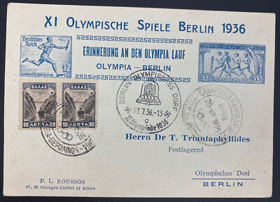 1936 Berlin Germany Souvenir Postcard Cover XI Olympic Games Issue | eBay