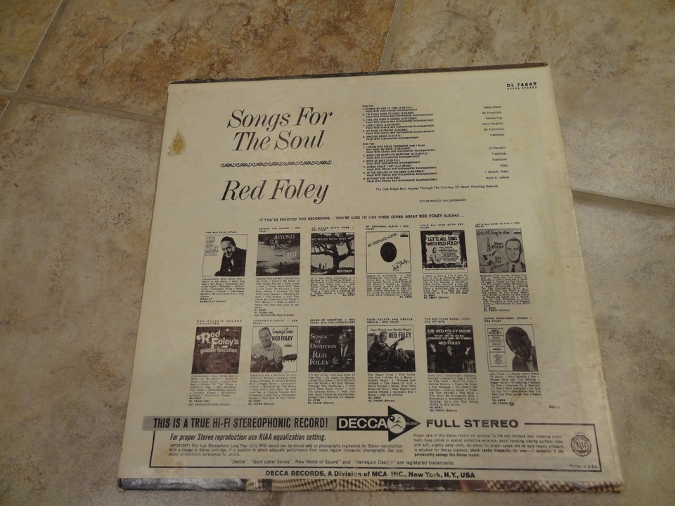 SONGS FOR SOUL BY RED FOLEY ALBUM COVER **COLLECTIBLE** | eBay