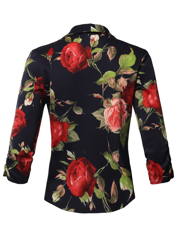 FashionOutfit Women's Solid/Print Stretch 3/4 Gathered Sleeve Open ...