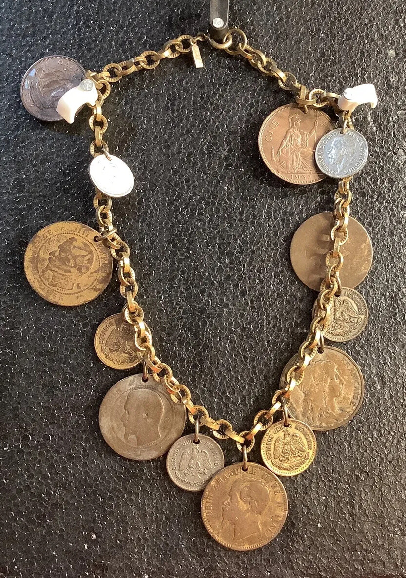 Vintage Monet Jewelry choker Coins necklace Rare Silv… - Gem