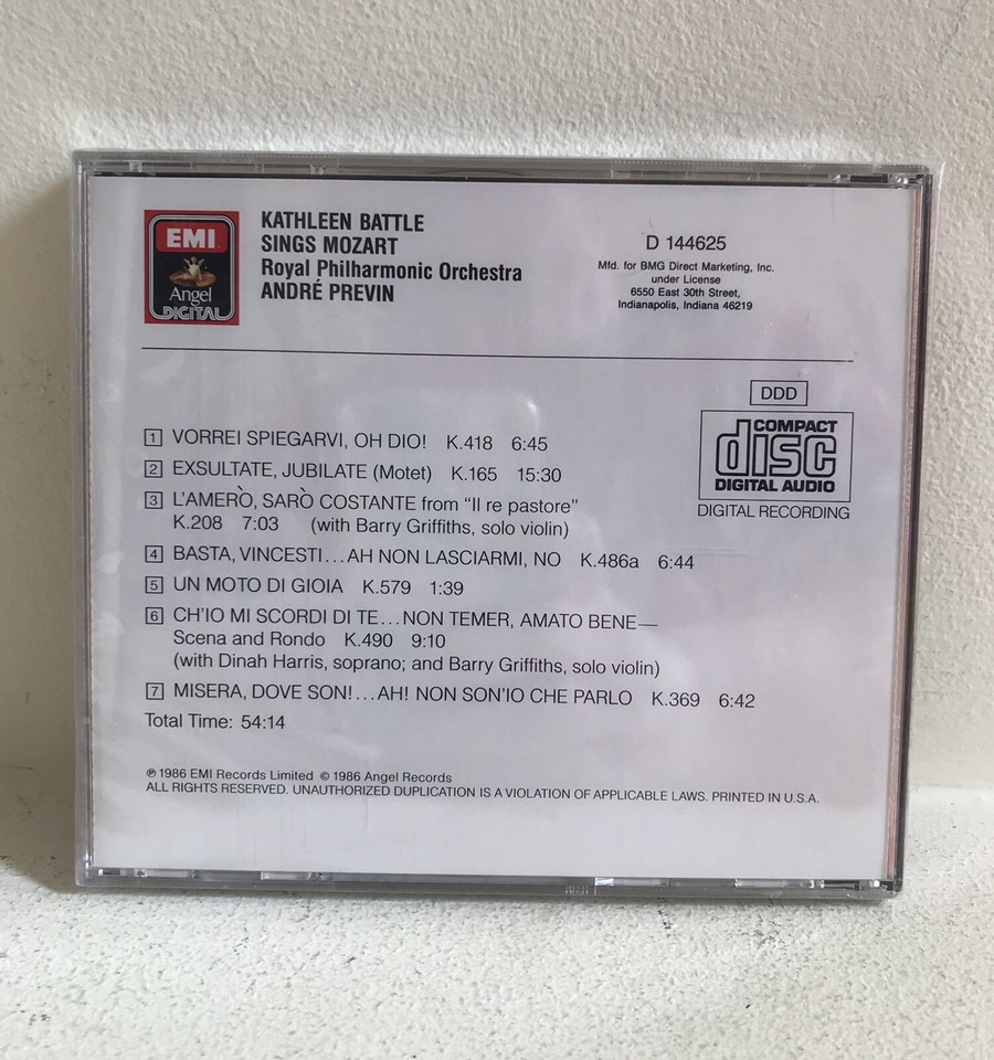 Kathleen Battle Sings Mozart: Andre Previn Royal Philharmonic (CD, 1986 ...