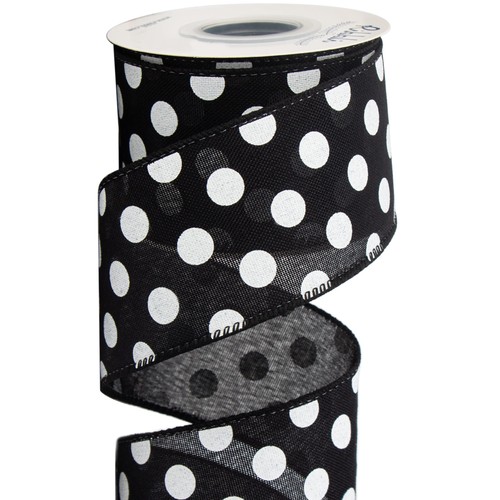 Black, White Polka Dot Wired Burlap Ribbon, 2-1/2 Inch x 10 Yard, Craft ...
