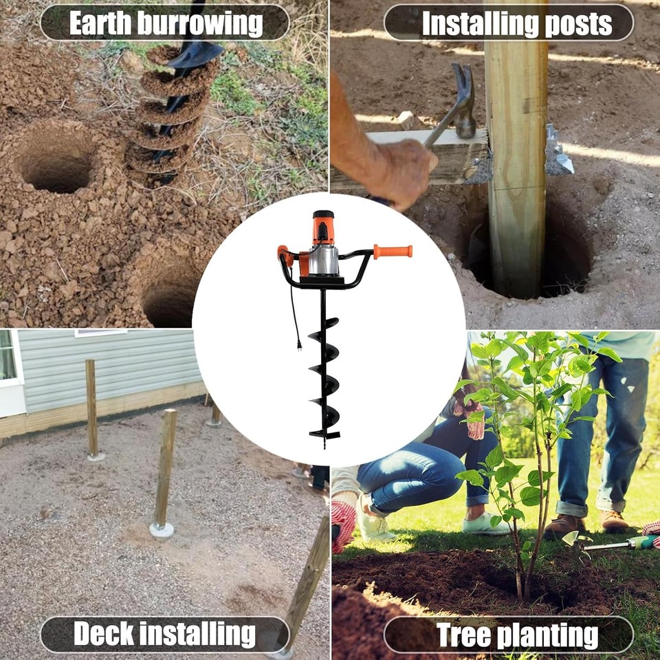 1500W Electric Post-Hole Digger, 6-Inch & 4-Inch Auger Bit Earth Auger ...