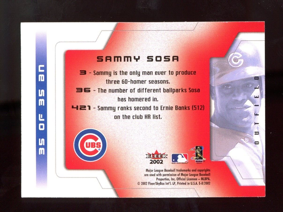 2002 Fleer E-X Sammy Sosa #35BN Behind the Numbers Chicago Cubs | eBay