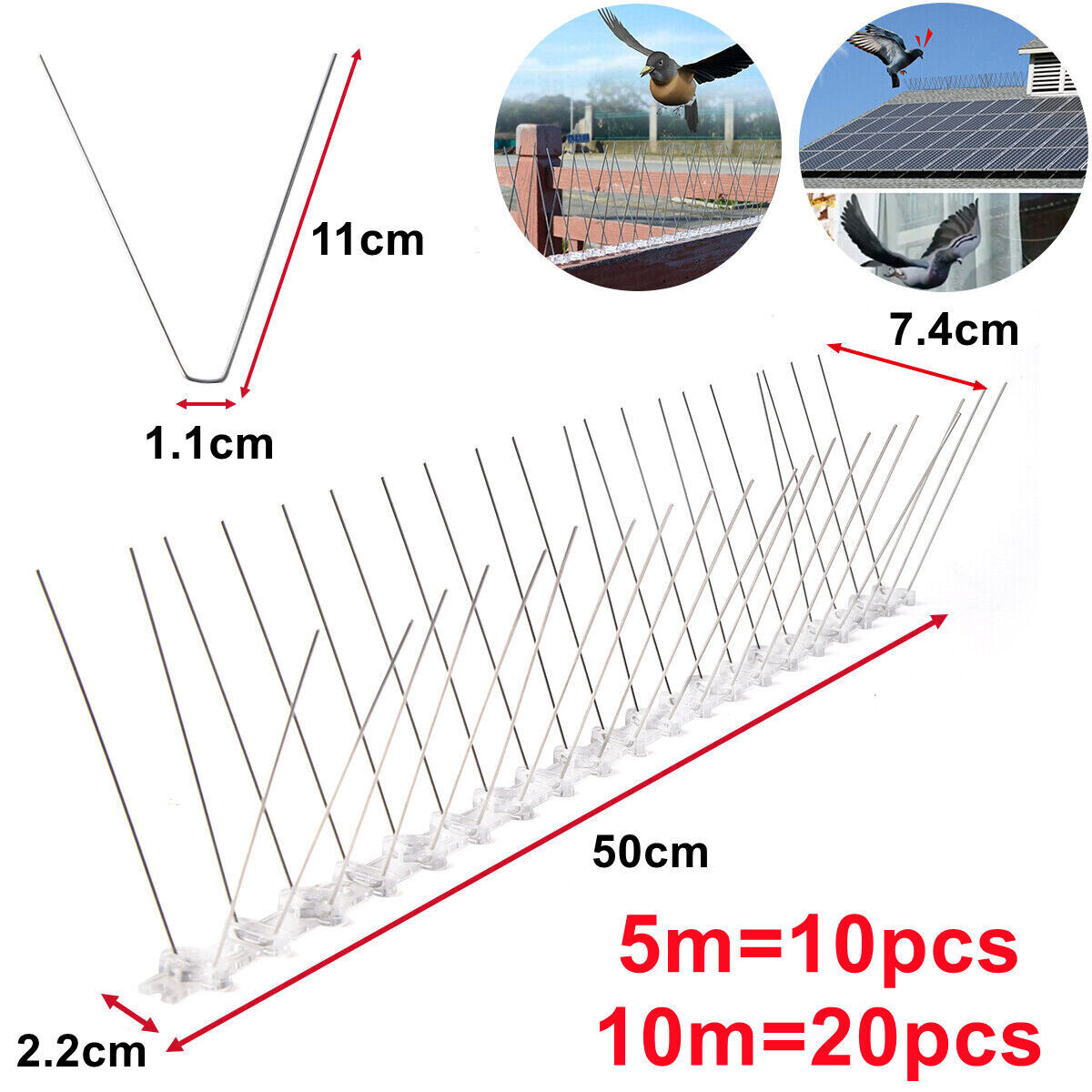 10M 5M Pigeon Bird Spikes Metal Wall Fence Deterrent Anti Perch Control ...