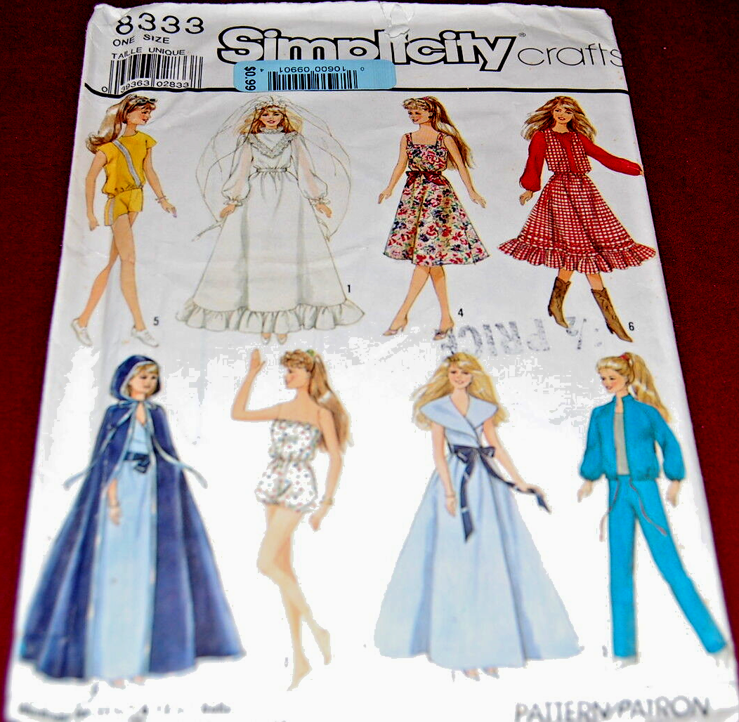Simplicity VINTAGE Pattern # 8333 - Fashion Doll Barbie Clothes -8 ...