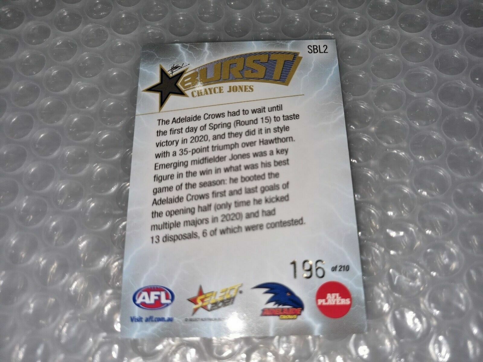 2021 AFL Select Card. Starburst Lightning SBL2 ADELAIDE CROWS CHAYCE ...