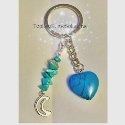 Crystal Blue Natural Howlite Heart Pendant Key Ring Healing Chakra Key ...