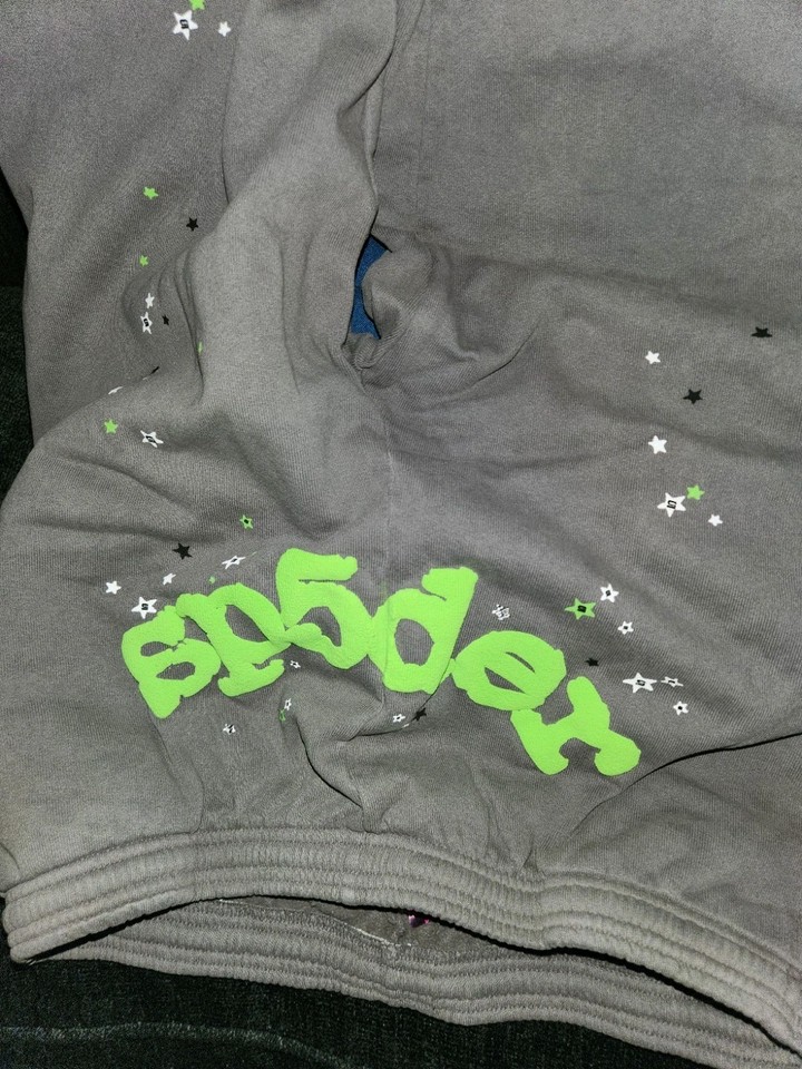 Sp5der Spider Sweatpants Men's Large Grey Lime Puff Print Young Thug ...
