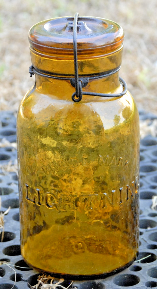 ANTIQUE AMBER LIGHTNING FRUIT CANNING JAR | eBay