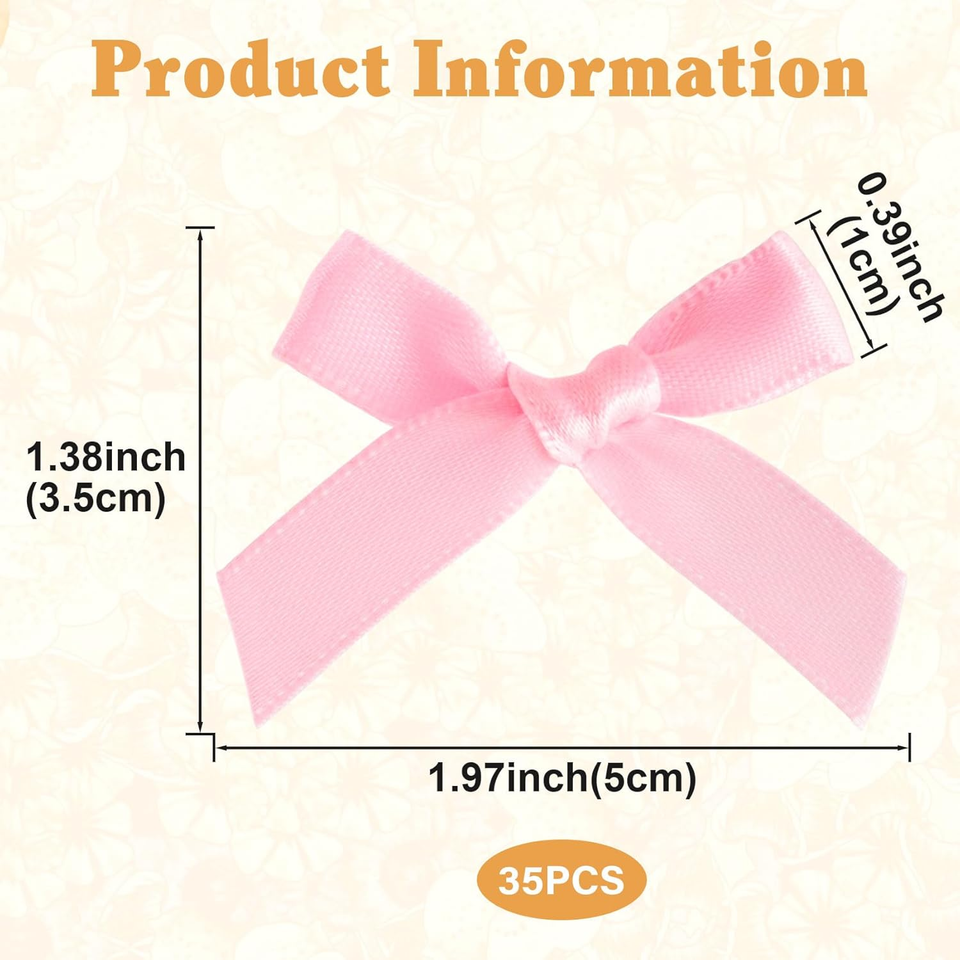 35Pcs Mini Pink Bows for Crafts, Tiny Cute Satin Ribbon Bow, Soft ...