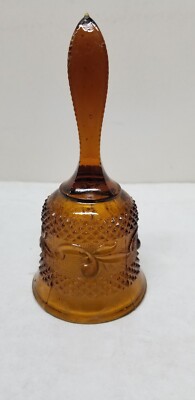 VTG FENTON AMBER HONEY GOLD ENGLISH DIAMOND POINT SCROLLS GLASS BELL 5 ...