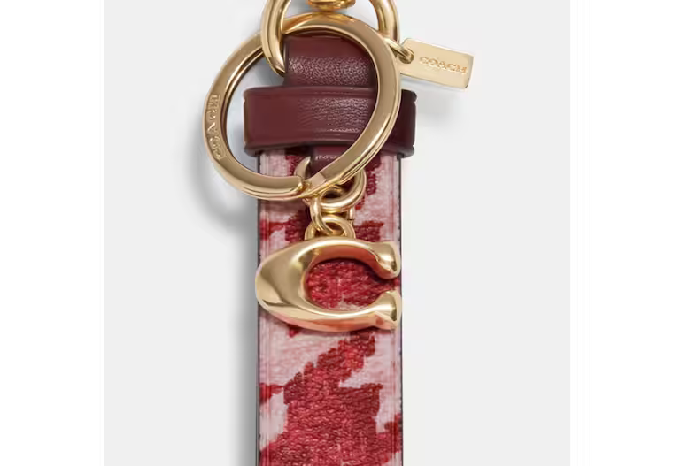 COACH CK069 PINK-RED HOUNDSTOOTH PRINT KEY RING LOOP BAG CHARM NEW NWT ...