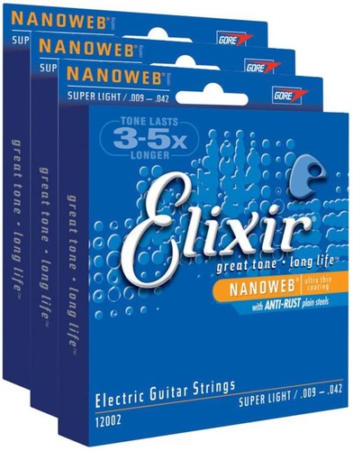 3 Sets of Elixir 12002 Super Light Electric Strings (9-42) (Nanoweb ...