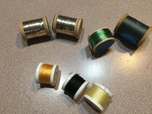 3 pearsall silk/threads/floss, 1 Gudebrod silk, 1 C&C, 2 silver tinsels ...