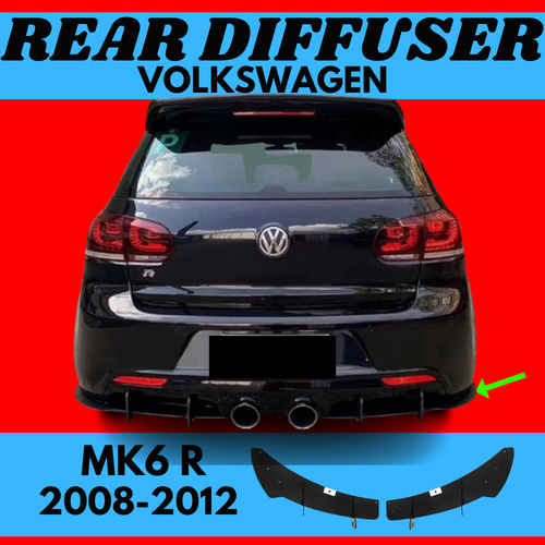 Gloss Black Rear Diffuser Fits Volkswagen MK6 TYPE R ONLY VW VI R20 ...