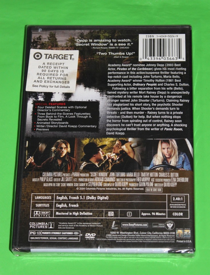 Secret Window (DVD) - NEW! Johnny Depp John Turturro Maria Bello ...