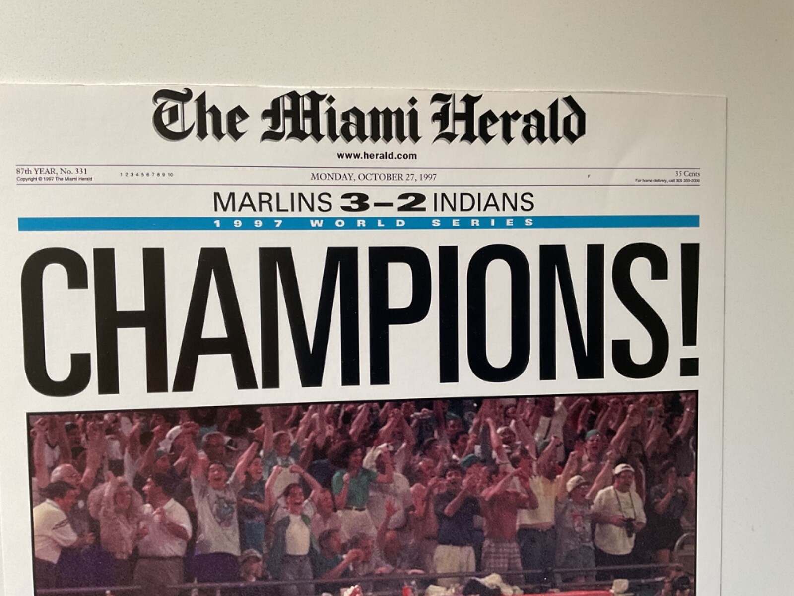 Florida Marlins Champions Miami Herald poster 1997 World Series | eBay