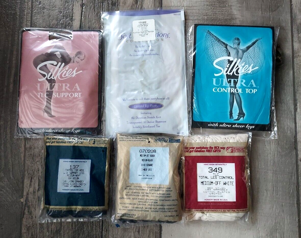 NEW Silkies Control Top Ultra Support Panty Hose 6 Pair Vintage LOT ...