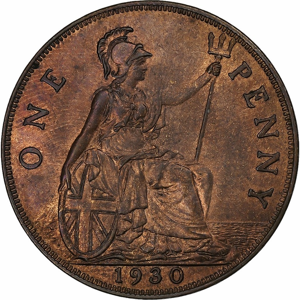 United Kingdom, George V, Penny, 1930, London, Small head, Bronze, UNZ ...