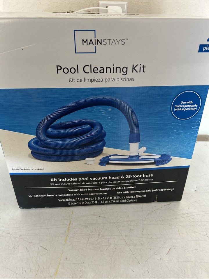 Mainstays 2PC Pool Cleaning Kit,UV resistant, vacuum head and 25 Ft ...