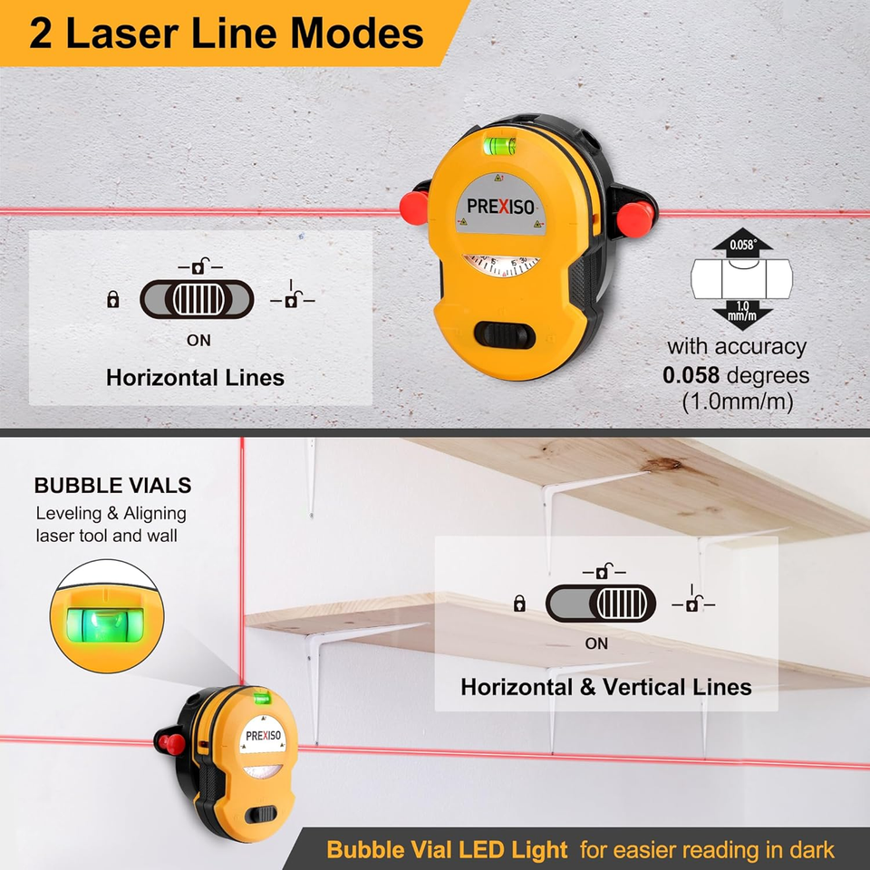 PREXISO Multi Surface Laser Level LED Light Vial 30Ft Horizontal ...