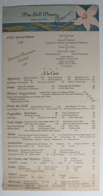 July 8, 1949 Pine Grill Dinner Menu (HE50) | eBay